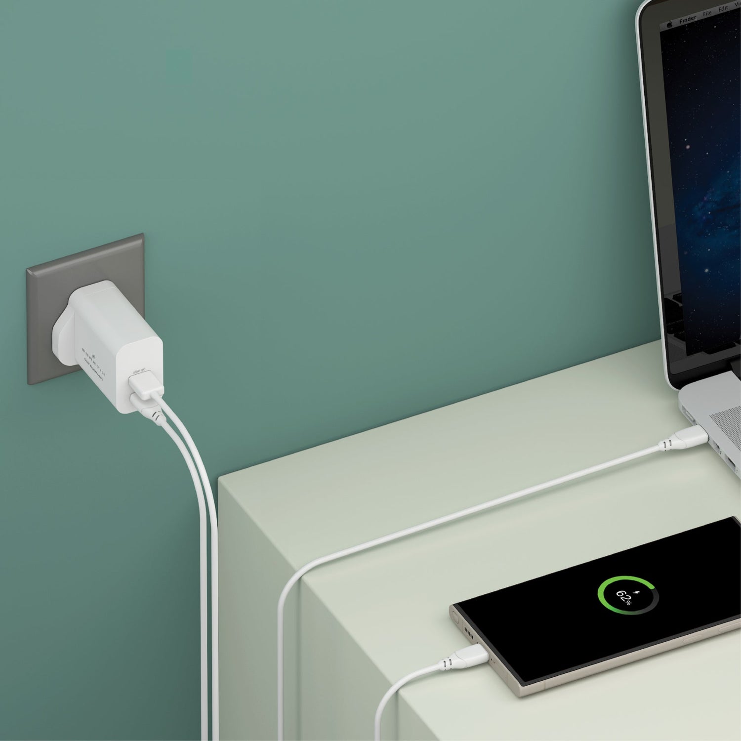 Apple, Samsung Wall Adaptor - 45W PD for USB-C, 45W QC for USB-A